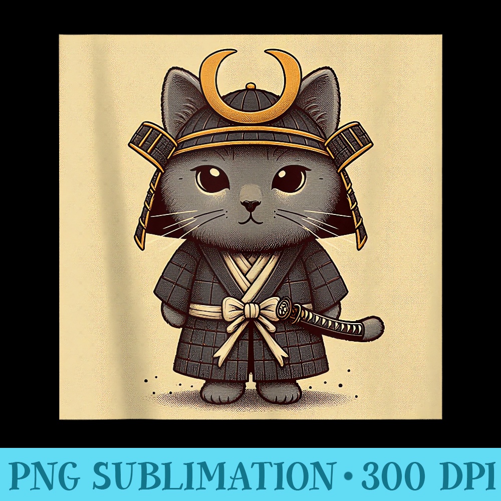 Russian Blue Cat Kawaii Samurai - Shirt Vector Art | Inspire Uplift