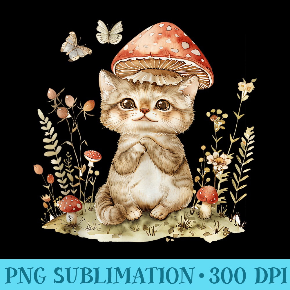 Cute Cat Mushroom Head Cottagecore Wildflower Aesthetic - PN | Inspire ...
