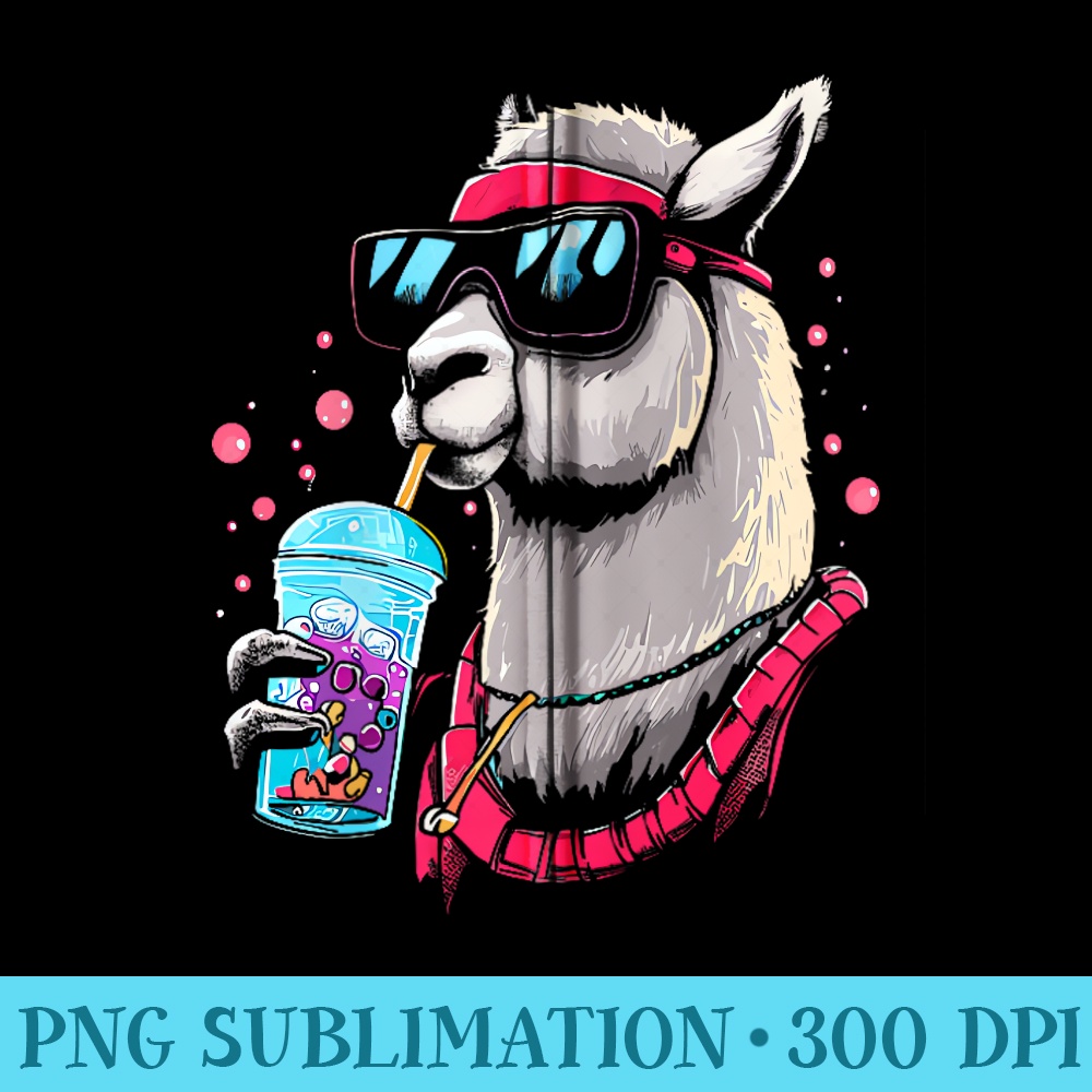 Alpaca Drinking Boba Shake Retro Lama With Boba Milk Tea - R | Inspire ...