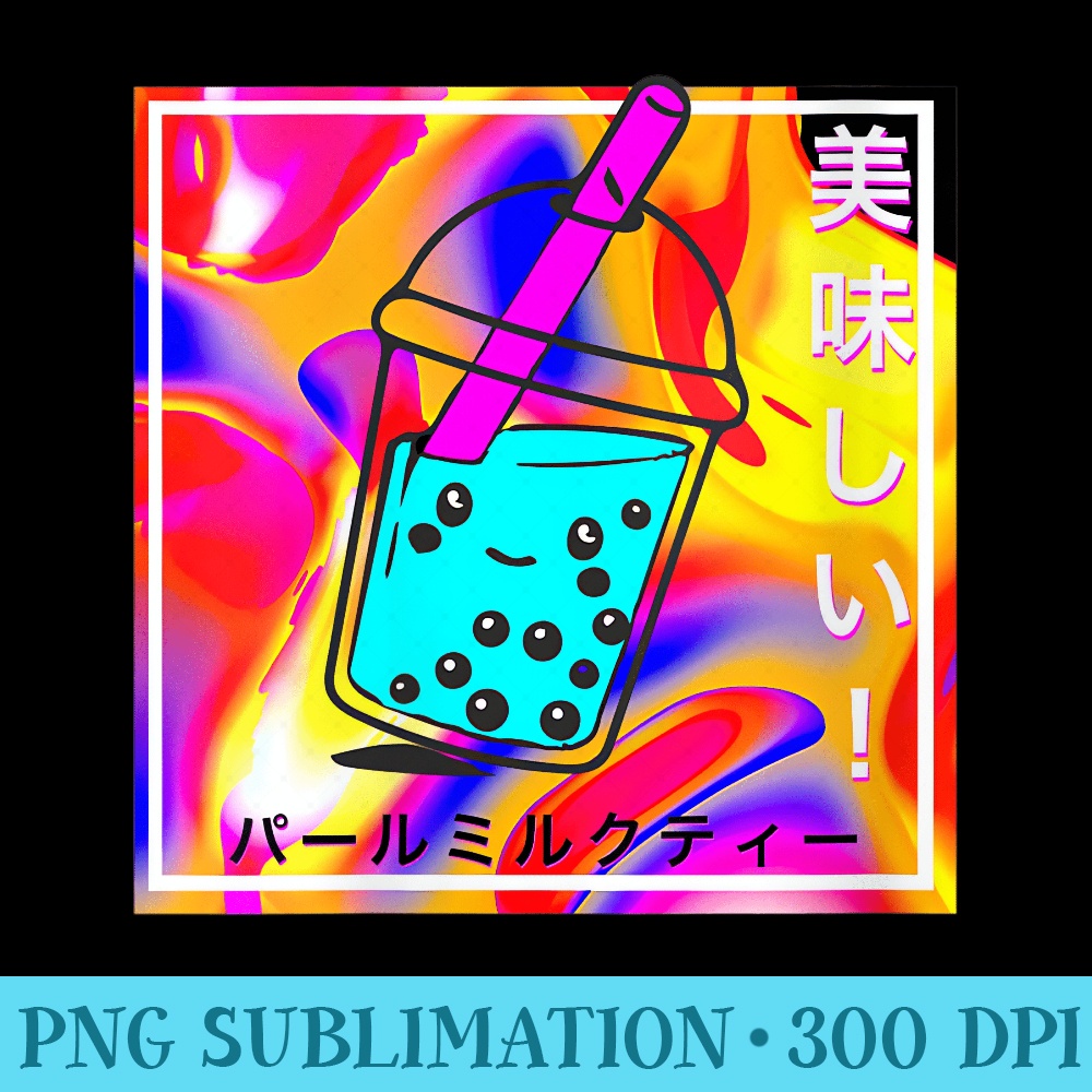 s Kawaii Boba Milk Tea Cute Japanese Writing Vaporwave Anime | Inspire ...