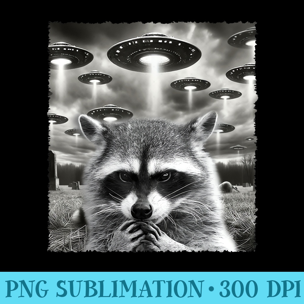 Raccoon Selfie With UFO Distressed Arts Raccoons UFOs Aliens | Inspire ...