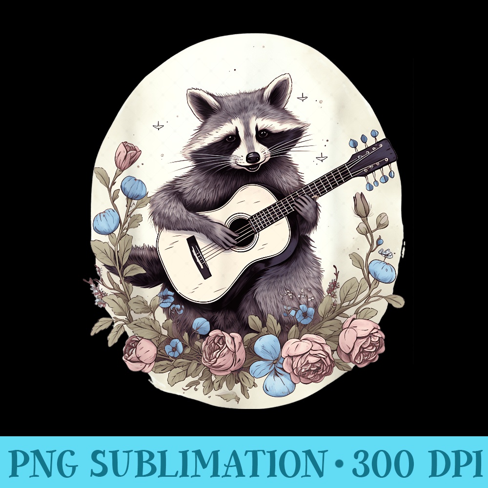 Pastel Cottagecore Floral Raccoon Plays Acoustic Guitar - Fr | Inspire ...