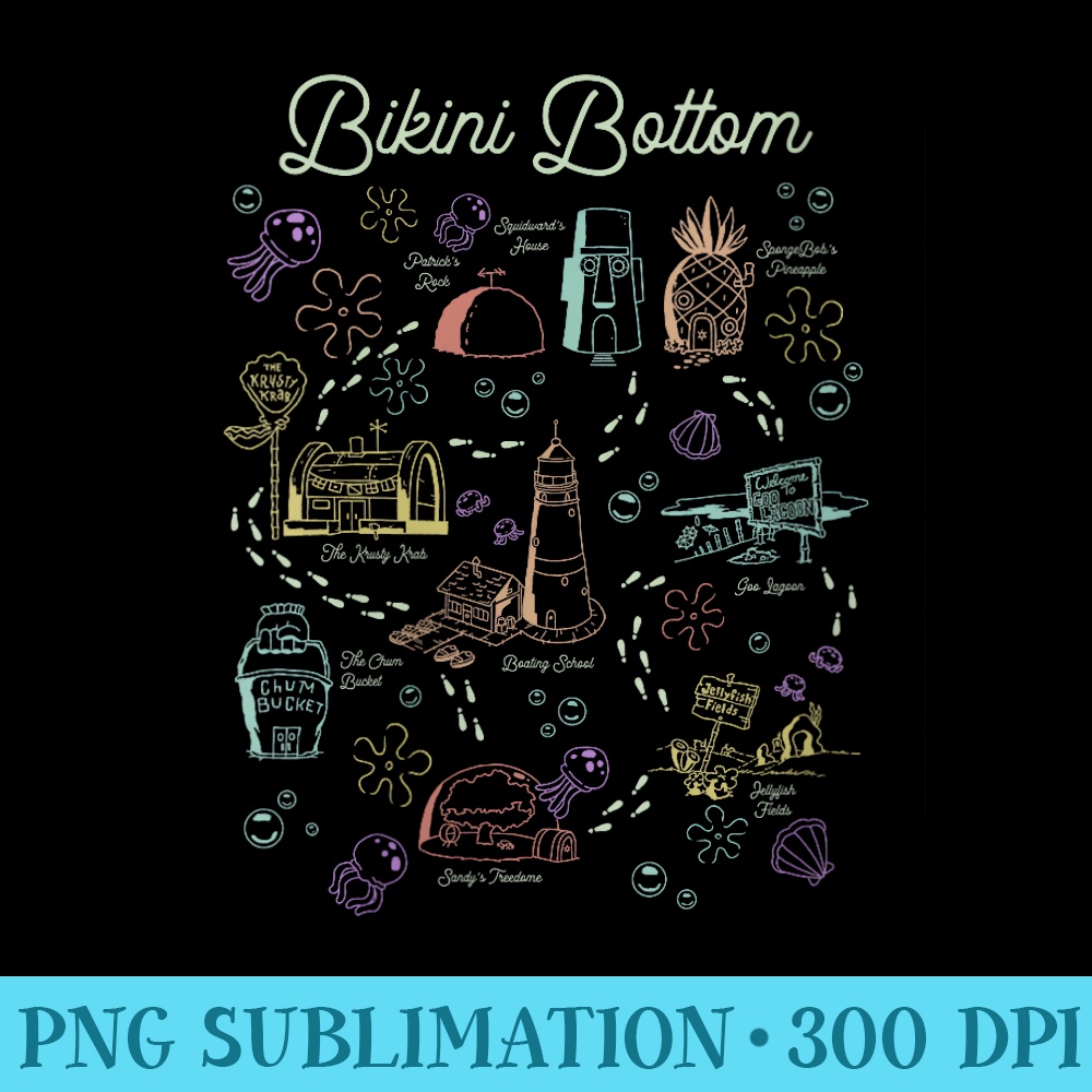SpongeBob SquarePants Bikini Bottom Map Art - Sublimation te | Inspire ...