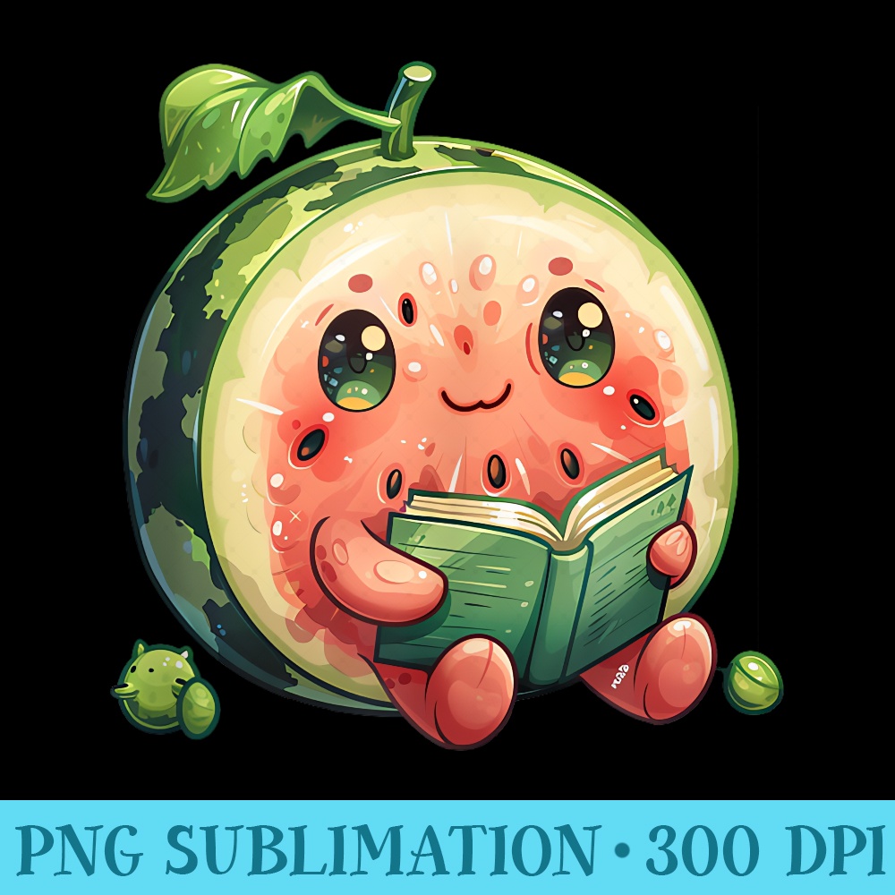 cute anime watermelon fruit reading library book kawaii - Tr | Inspire ...