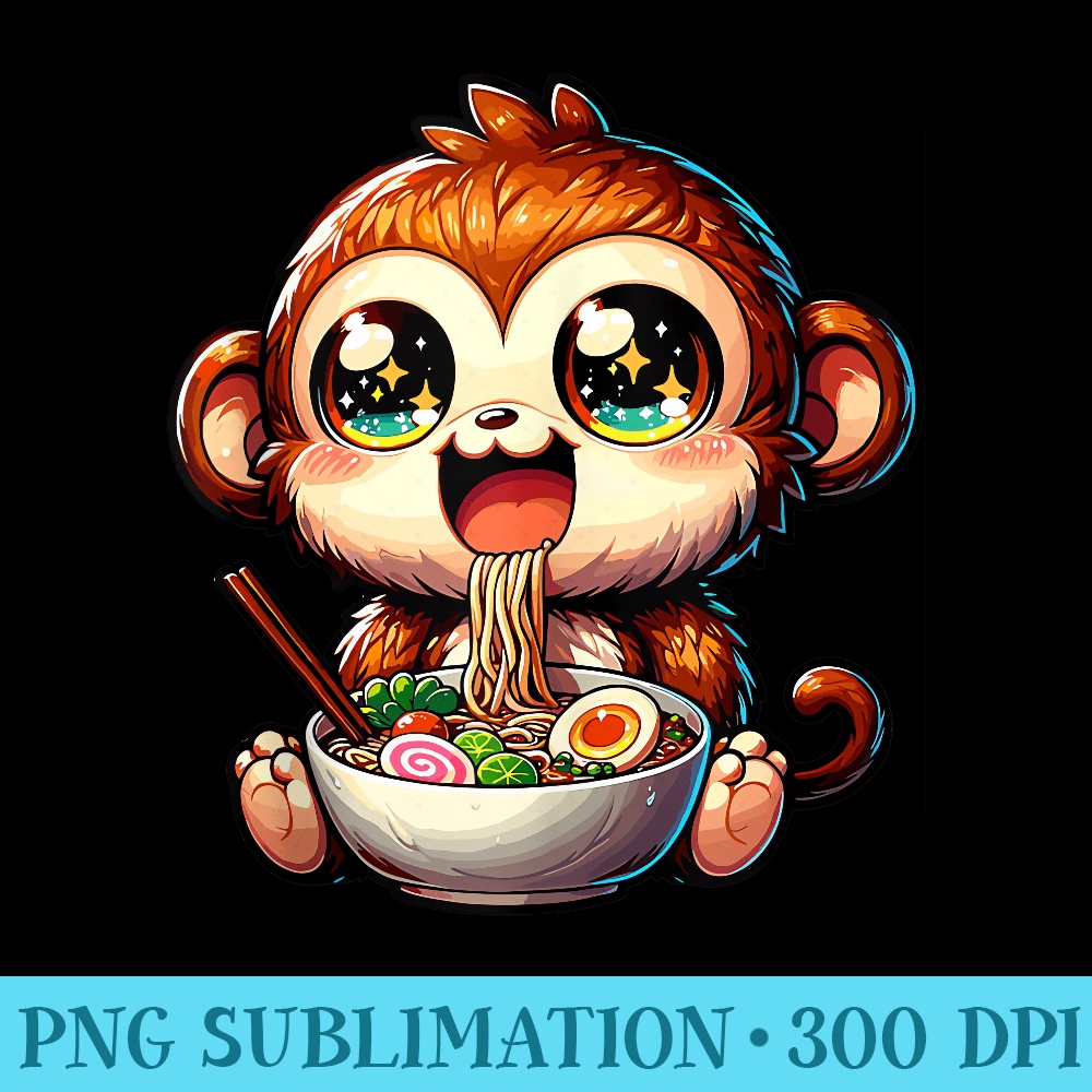 Cute Kawaii Monkey Eating Ramen Japanese Food - PNG Download | Inspire ...
