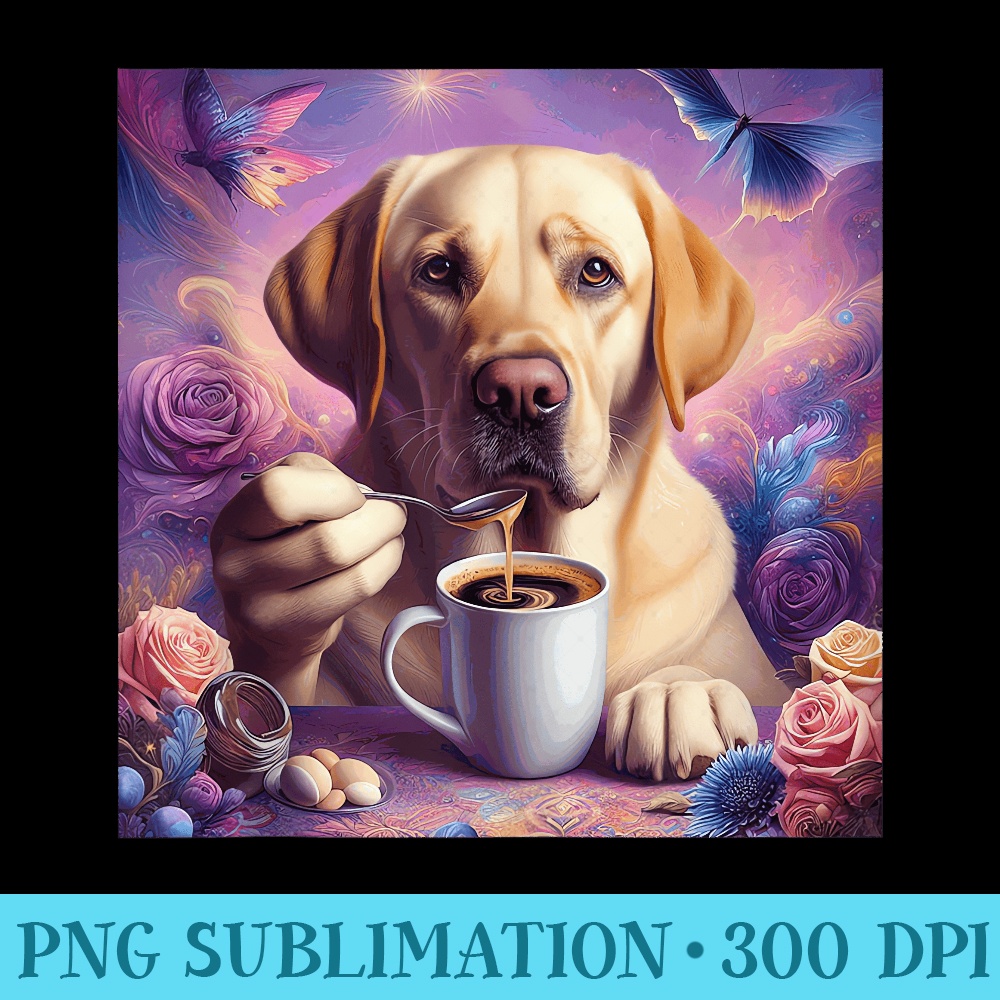 Labrador Retriever Dog Drinking Coffee - Ready To Print PNG | Inspire ...