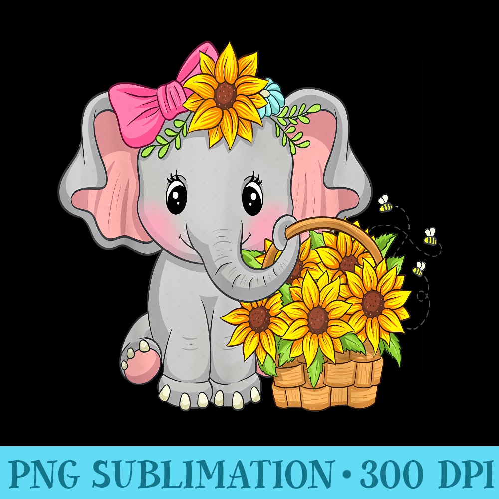 Elephant Sunflower Cute Elephant Lover Hippie Sunshine - PNG | Inspire ...