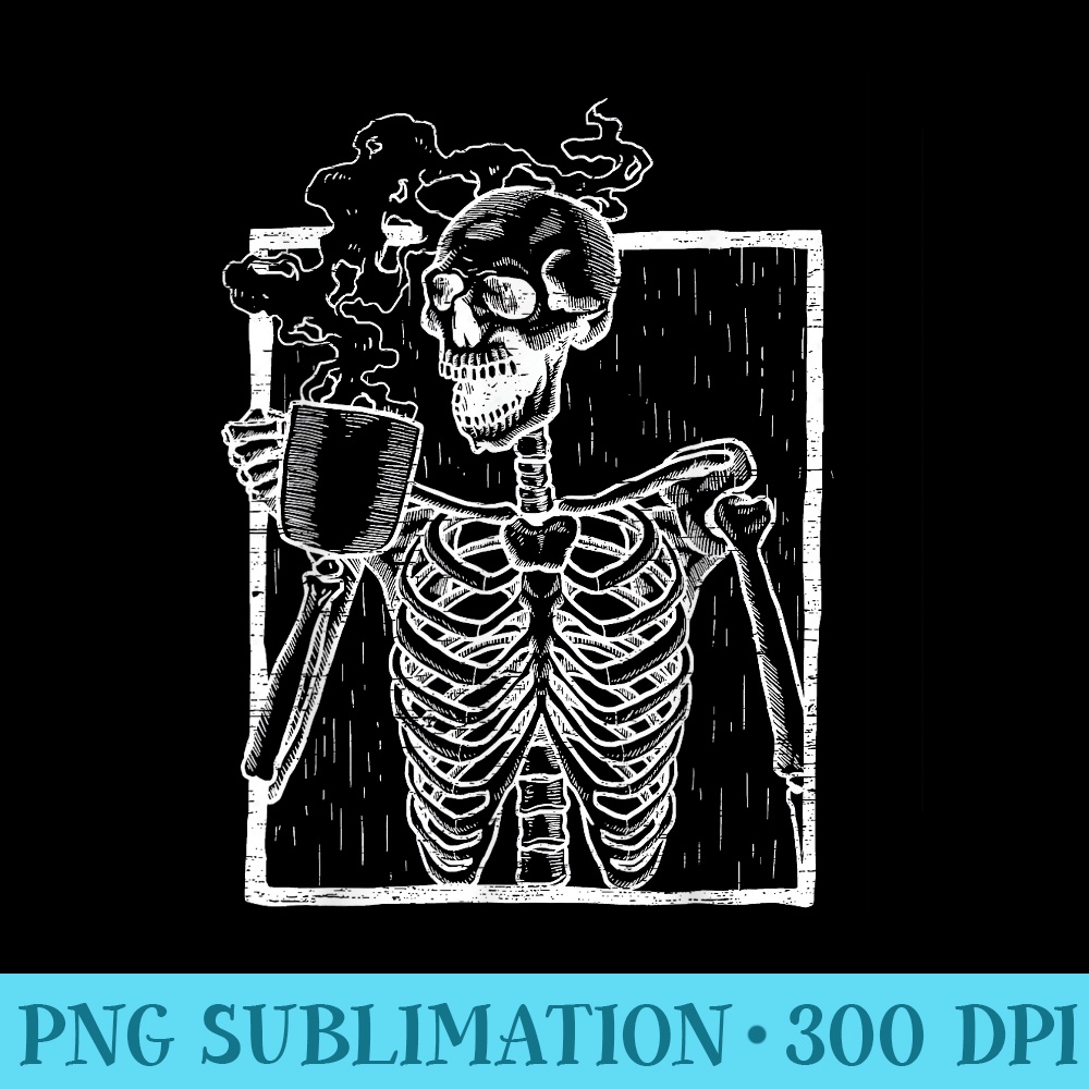 Distressed Skeleton Vintage Smiling Skull drinking Coffee - | Inspire ...