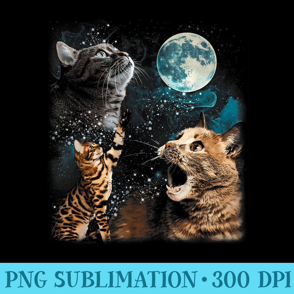 Three Tabby Cat Moons, Cats Howling At The Moon Starry Night | Inspire ...