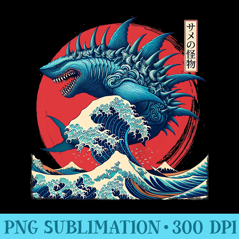 On Back Shark Kaiju Japanese Vintage Sharkzilla Great Wave - | Inspire ...