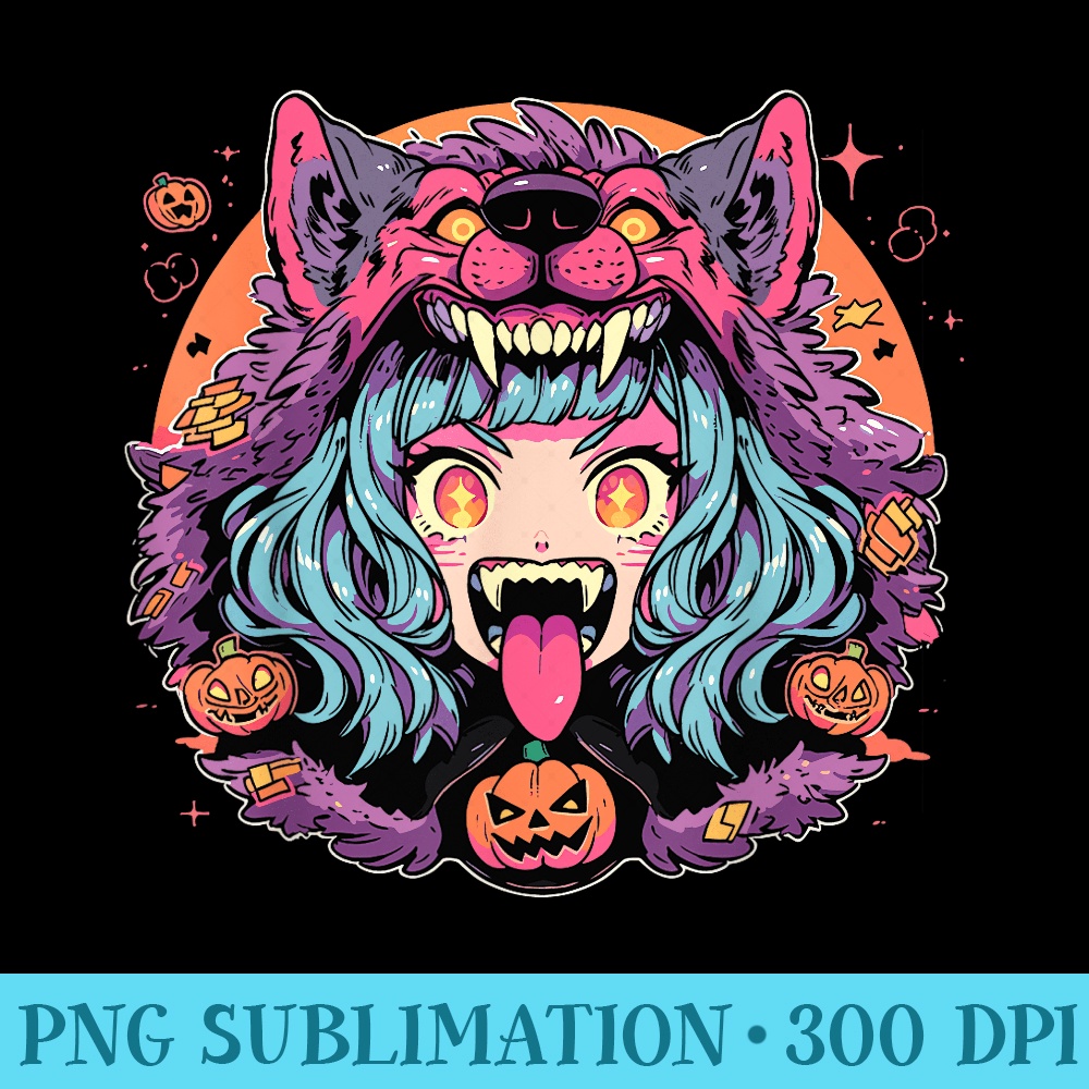 Spooky Kawaii Anime Pastel Goth Girl Werewolf - PNG Download | Inspire ...