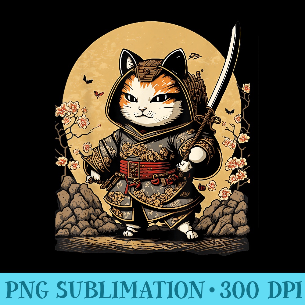Retro Japanese Samurai Ninja Cat Kawaii Tattoo Graphic Style | Inspire ...