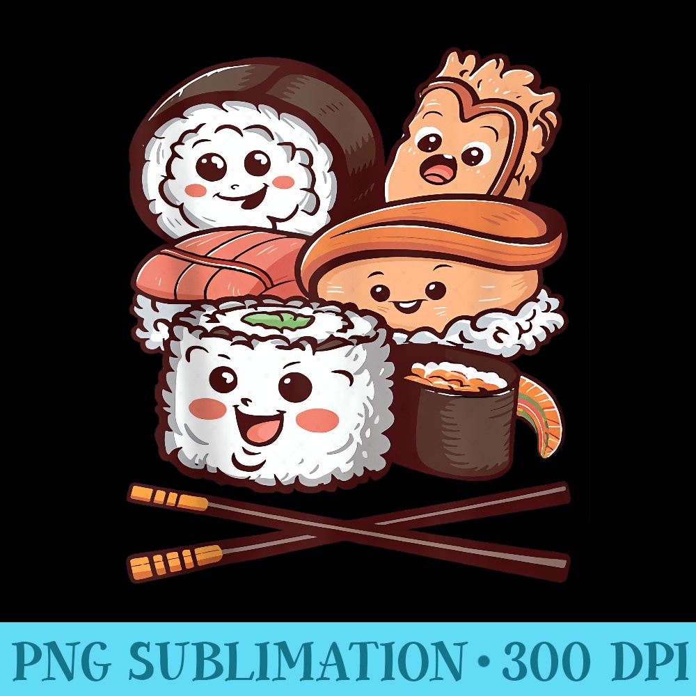 Happy Sushi Anime Kawaii Set Japanese Food Lover Joy anime - | Inspire ...