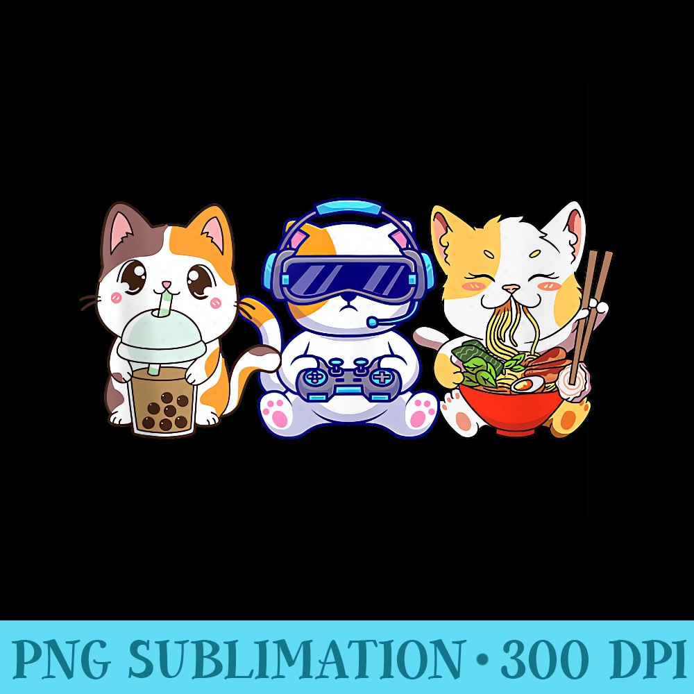 Anime Kawaii Cats Ramen Cat Boba Bubble Tea Cat Video Gamer | Inspire ...