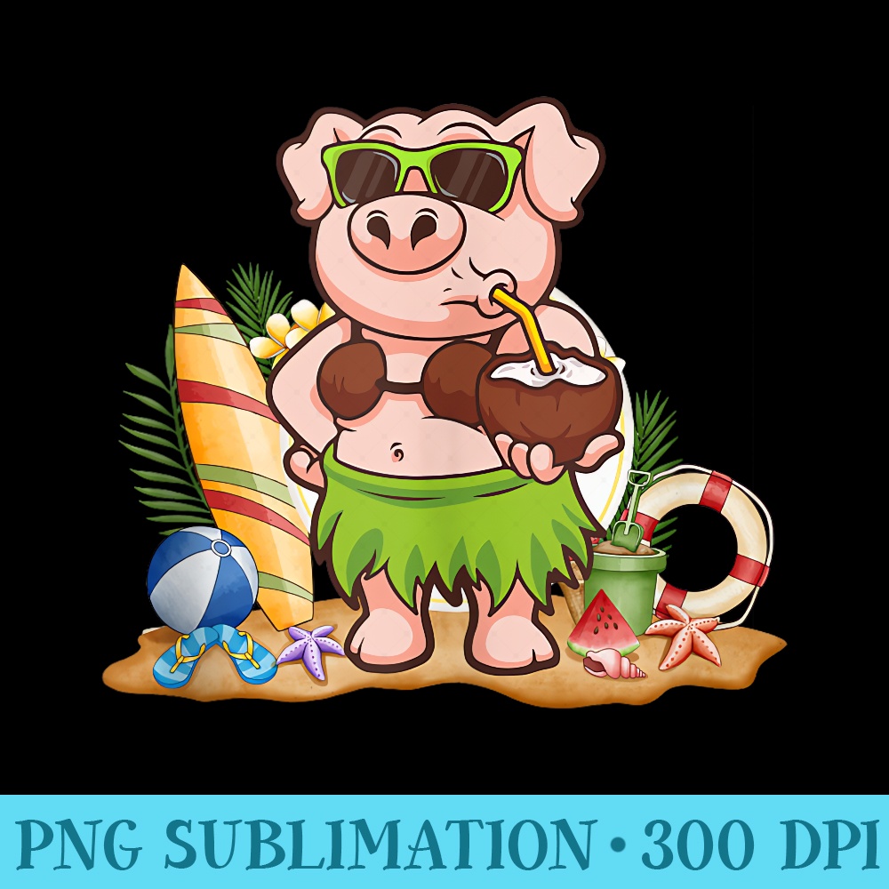 Cute Luau Pig Drinking Coconut Summer Vacation - PNG Clipart | Inspire ...