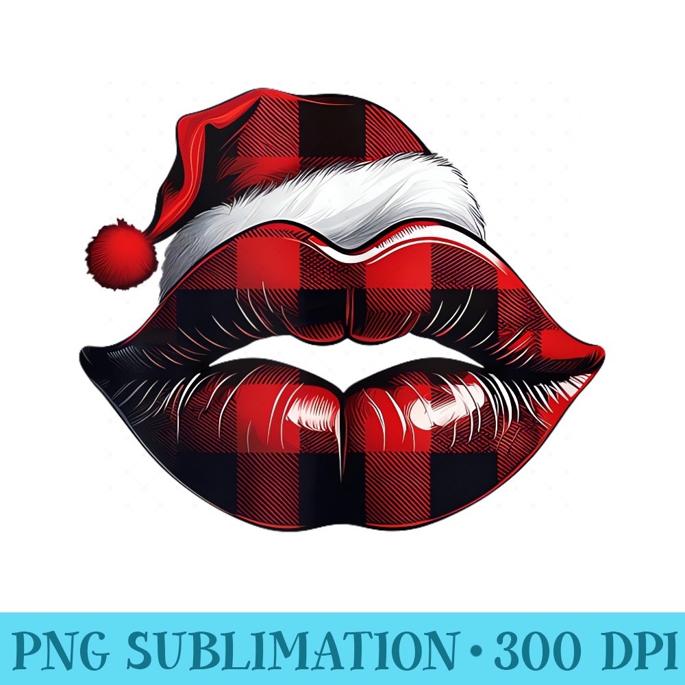 Christmas Buffalo Plaid Lips Kiss With a Santa Hat - Shirt T | Inspire ...