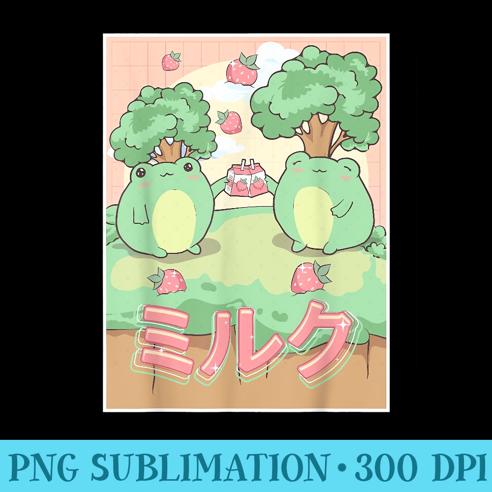 Cottagecore Aesthetic Kawaii Frog Japanese Strawberry Milk - | Inspire ...