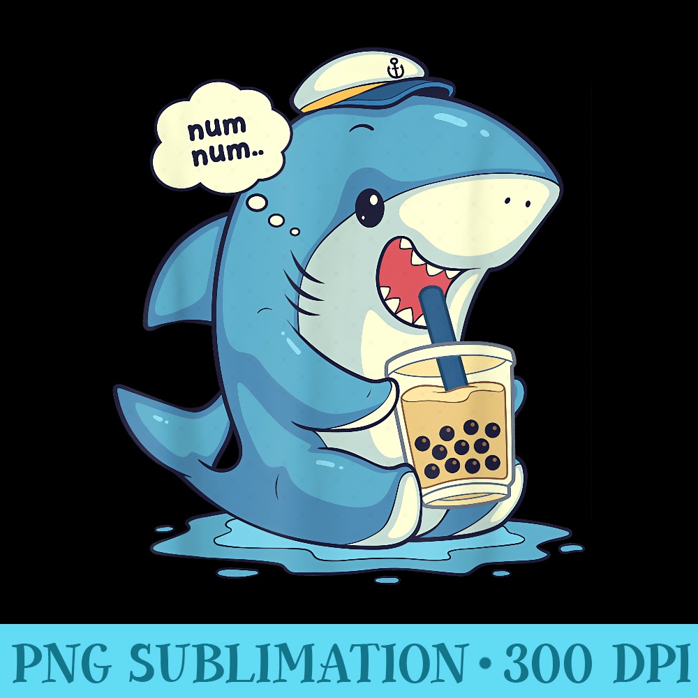 Funny Shark Boba Tea Bubble Tea Anime Shark - Shirt Printing | Inspire ...