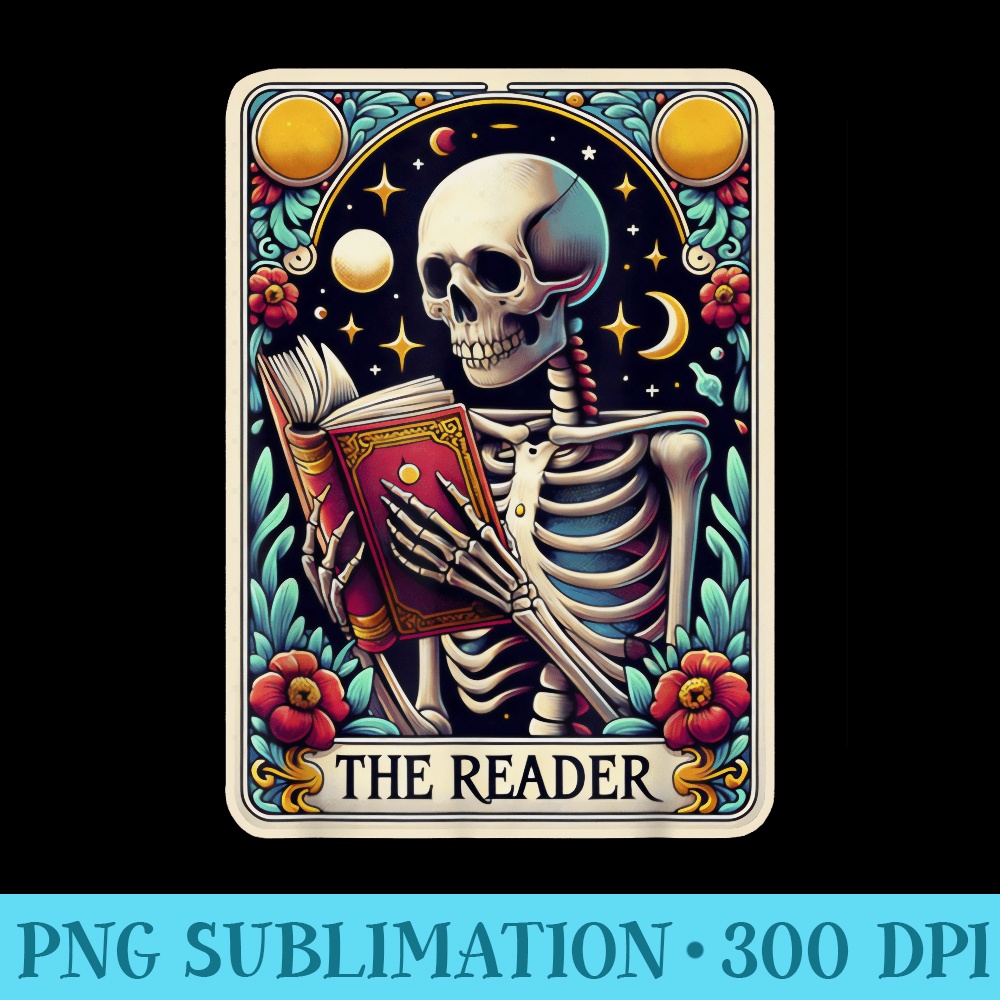 The Reader Retro Reading Skeleton Books Flowers Tarot Card - | Inspire ...