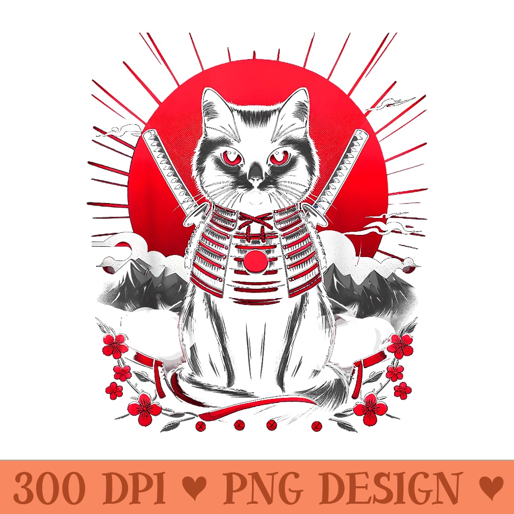 Anime Cat Kawaii Japanese Samurai Warrior Cats Ninja - Print | Inspire ...