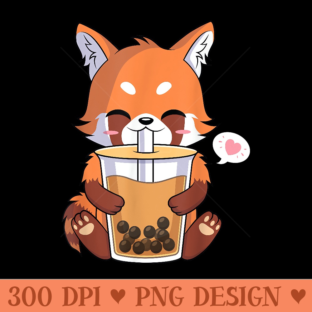 Kawaii Anime Red Panda Drinking Boba Bubble Tea - Design PNG | Inspire ...