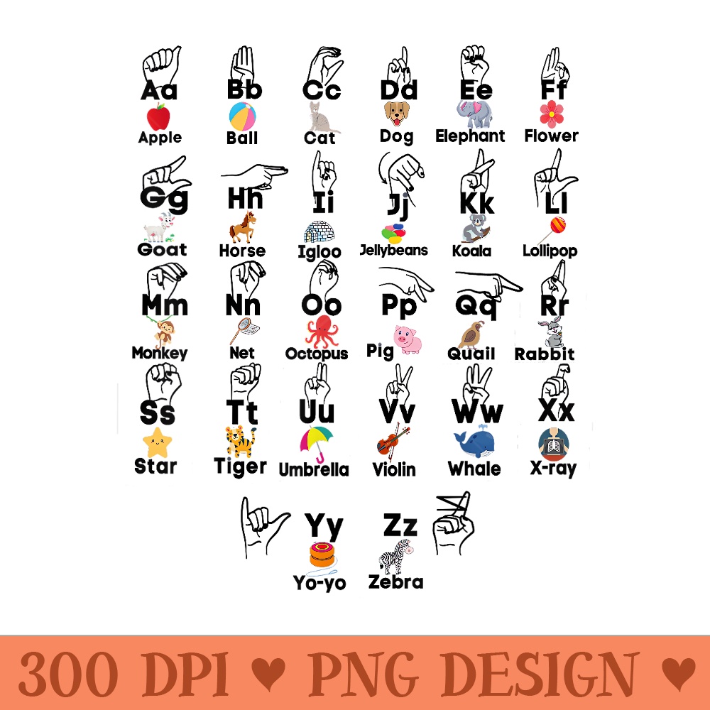A to Z Alphabet ASL PreSchool Kindergarten Teacher - PNG dow | Inspire ...