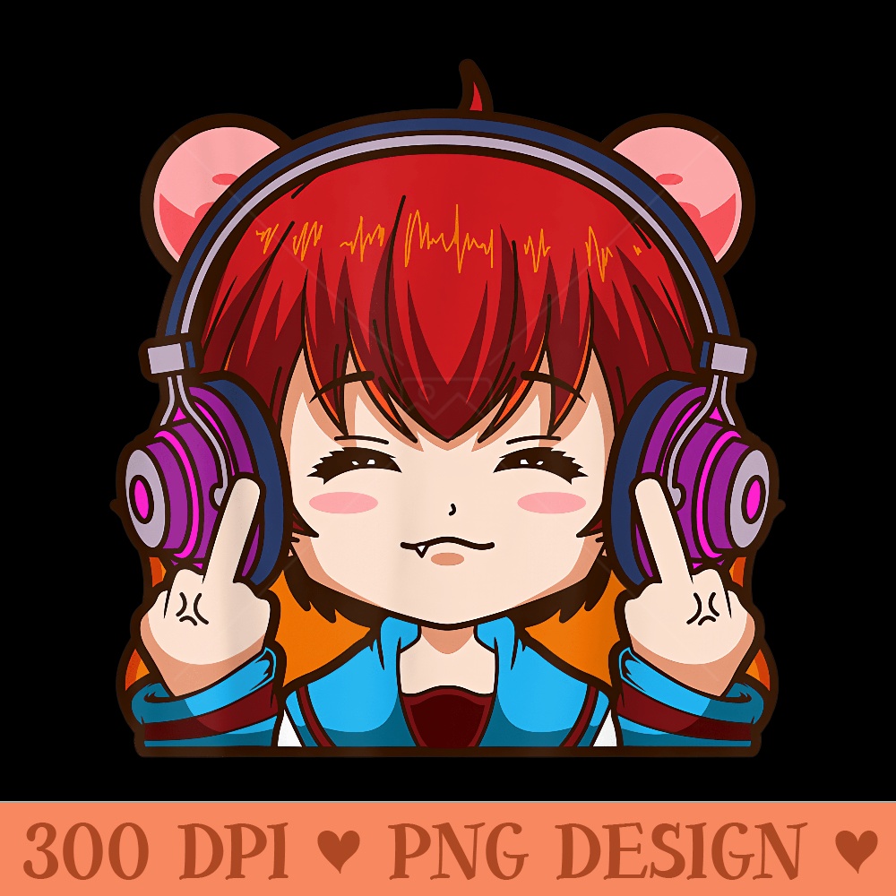 Kawaii Anime Middle Finger Chibi Girl Headphones Manga Lover | Inspire ...