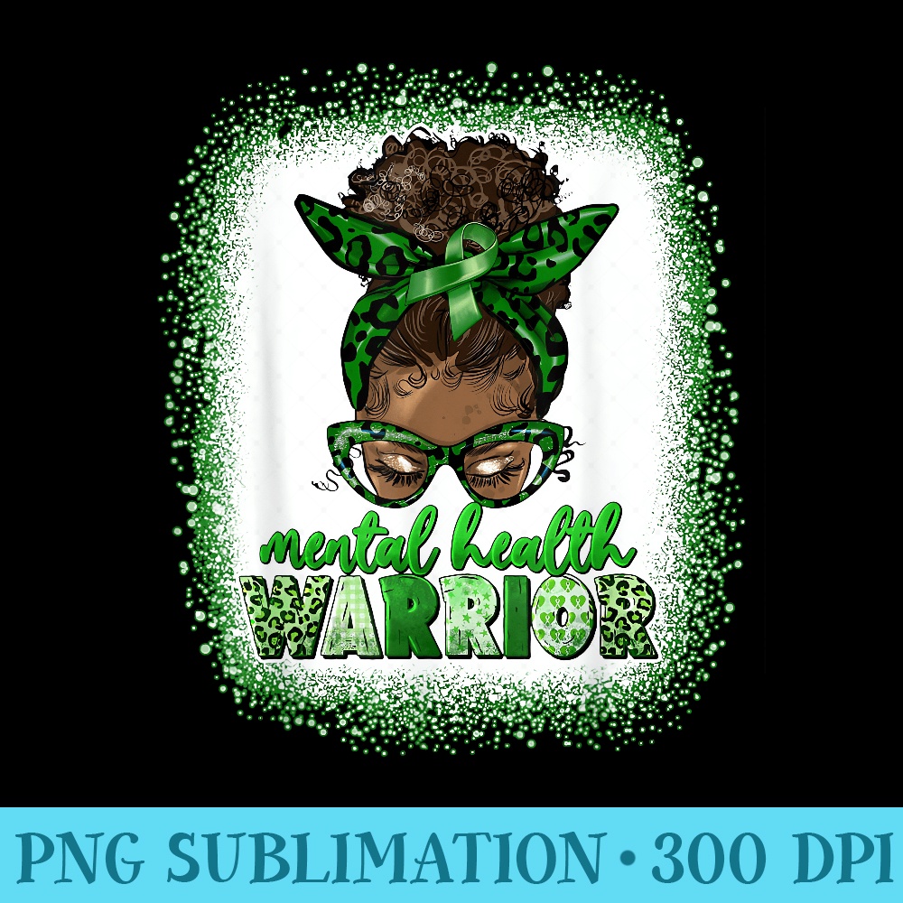 Mental Health Warrior Afro Messy Bun Leopard Black - PNG Tem | Inspire ...