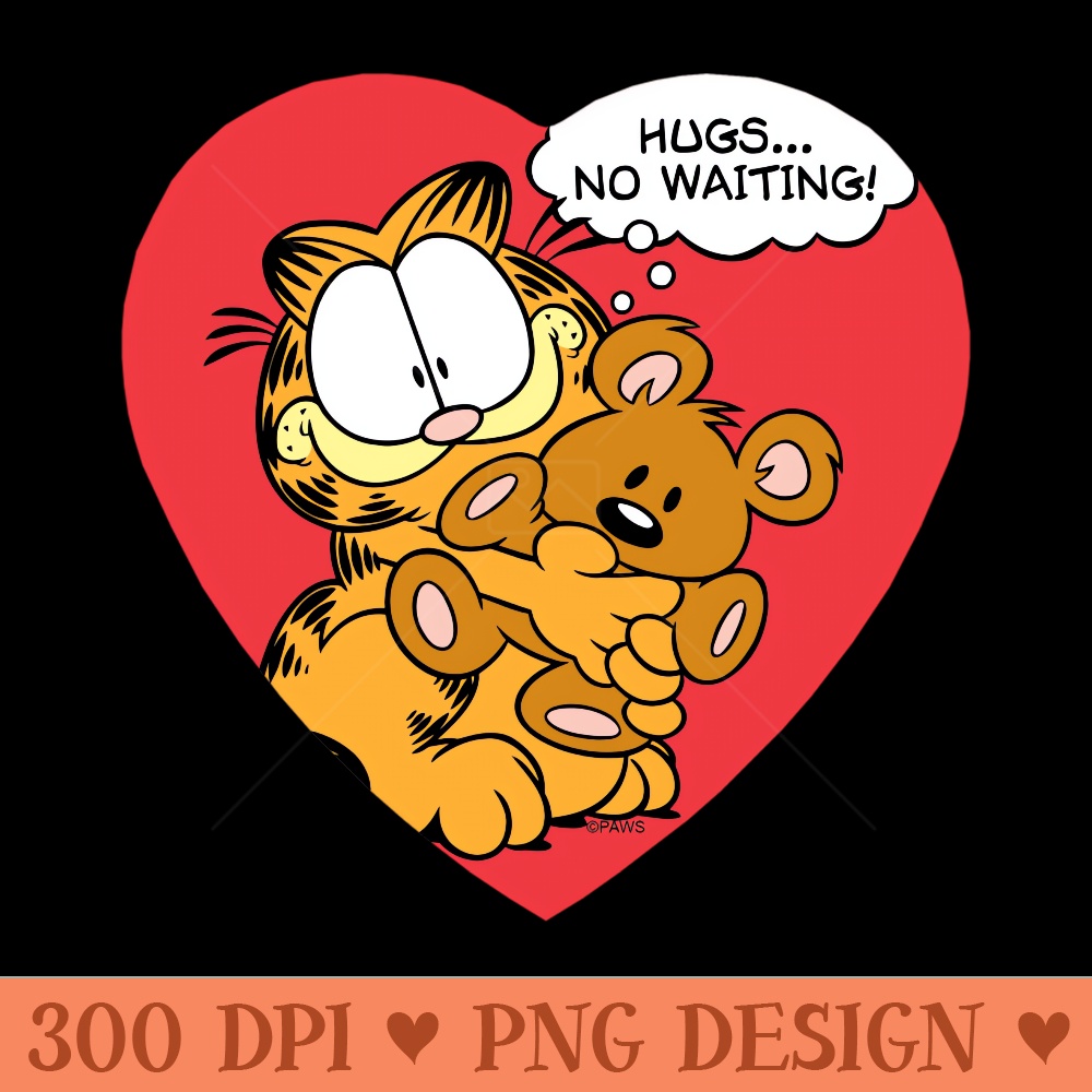 Garfield Hugs No Waiting with Heart - PNG Prints | Inspire Uplift