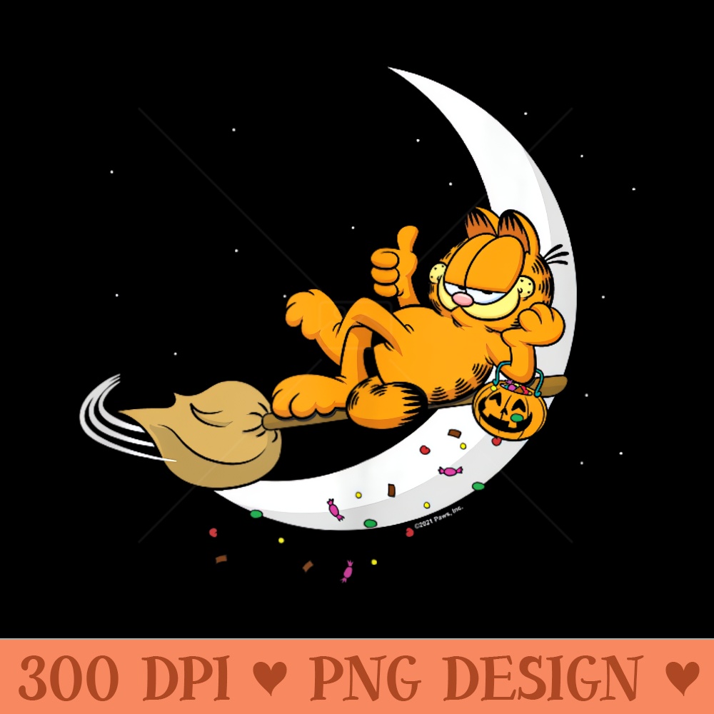 Garfield Halloween Crescent Moon Broom Riding Garfield - Uni | Inspire ...