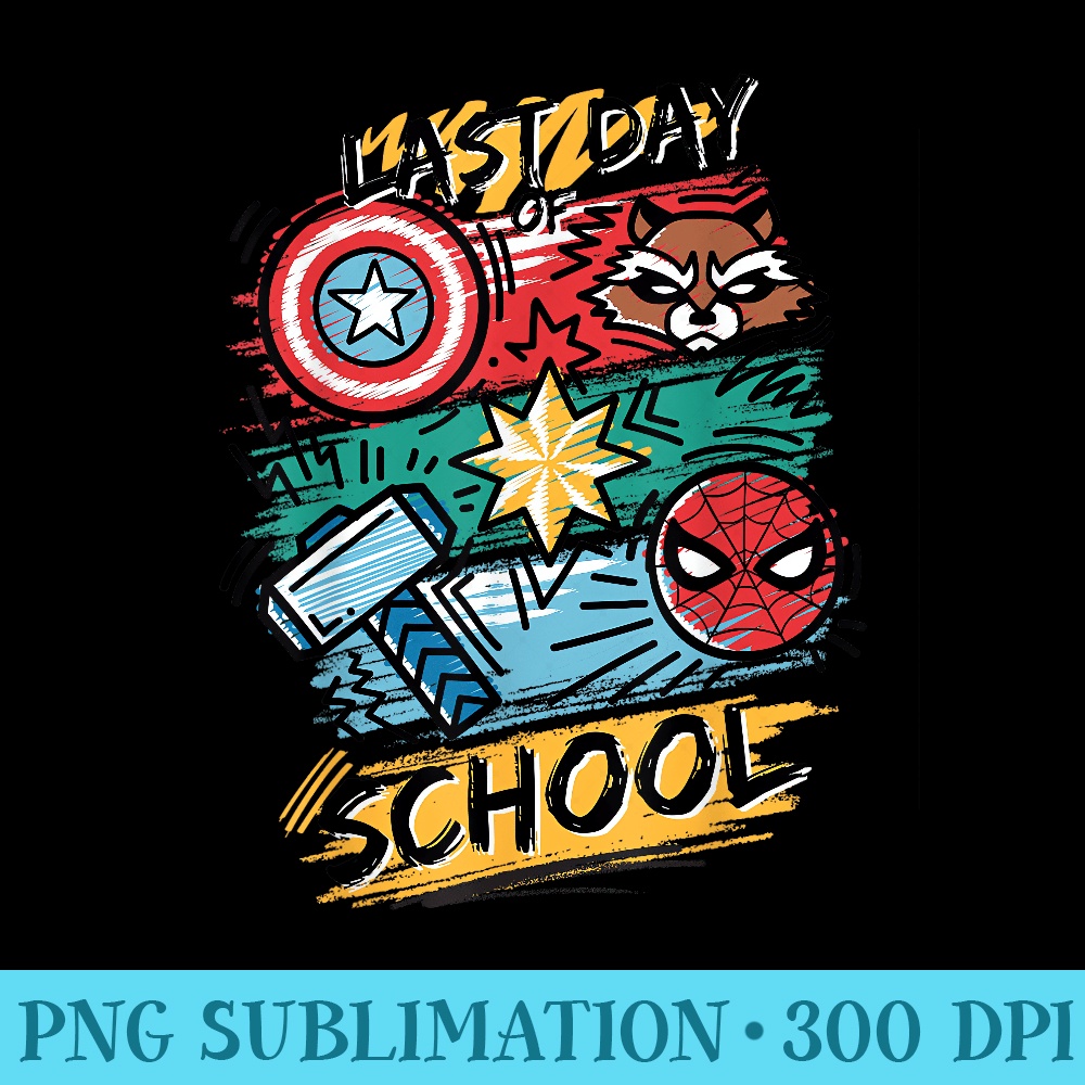 Marvel Group Shot Logos Last Day Of School Text - Shirt Temp | Inspire ...
