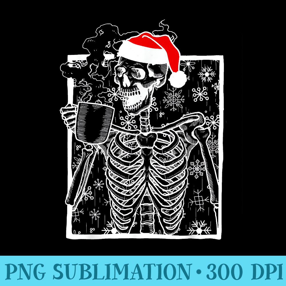 Christmas Skeleton with Smiling Skull drinking Coffee - Tren | Inspire ...