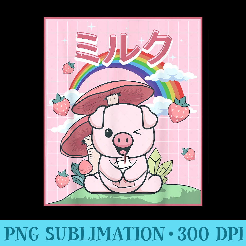 Cottagecore Aesthetic Kawaii Pig Strawberry Milk - PNG Downl | Inspire ...