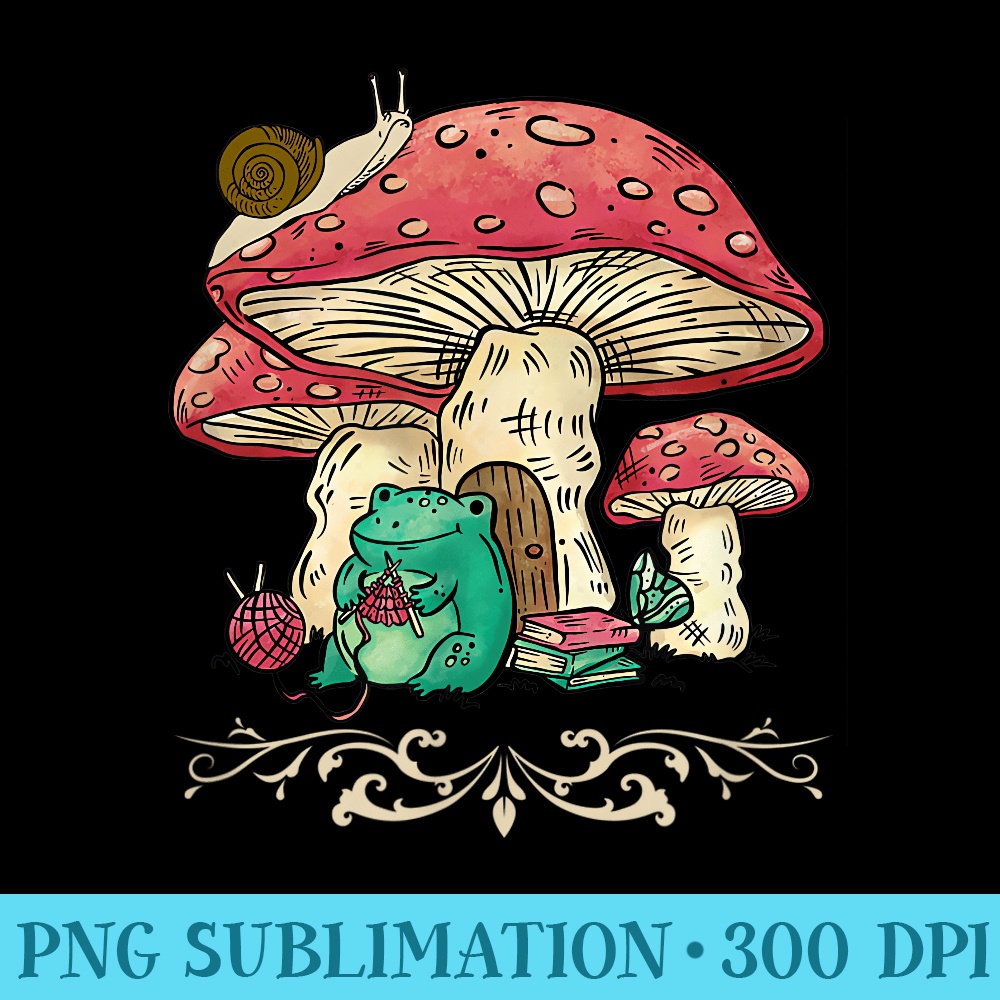 Cottagecore Goblincore Knitting Frog Snail under Mushroom - | Inspire ...