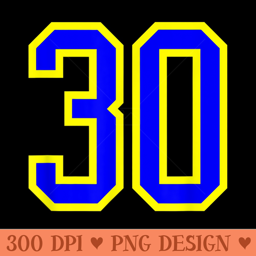 Jersey Number 30 Blue Yellow Birthday Sports Number - PNG do | Inspire ...