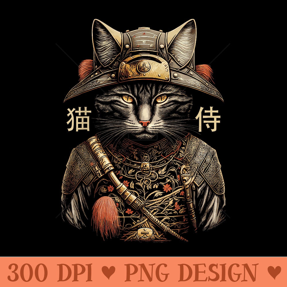 Japanese Samurai Cat Tattoo, Kawaii Ninja Cat - Transparent | Inspire ...