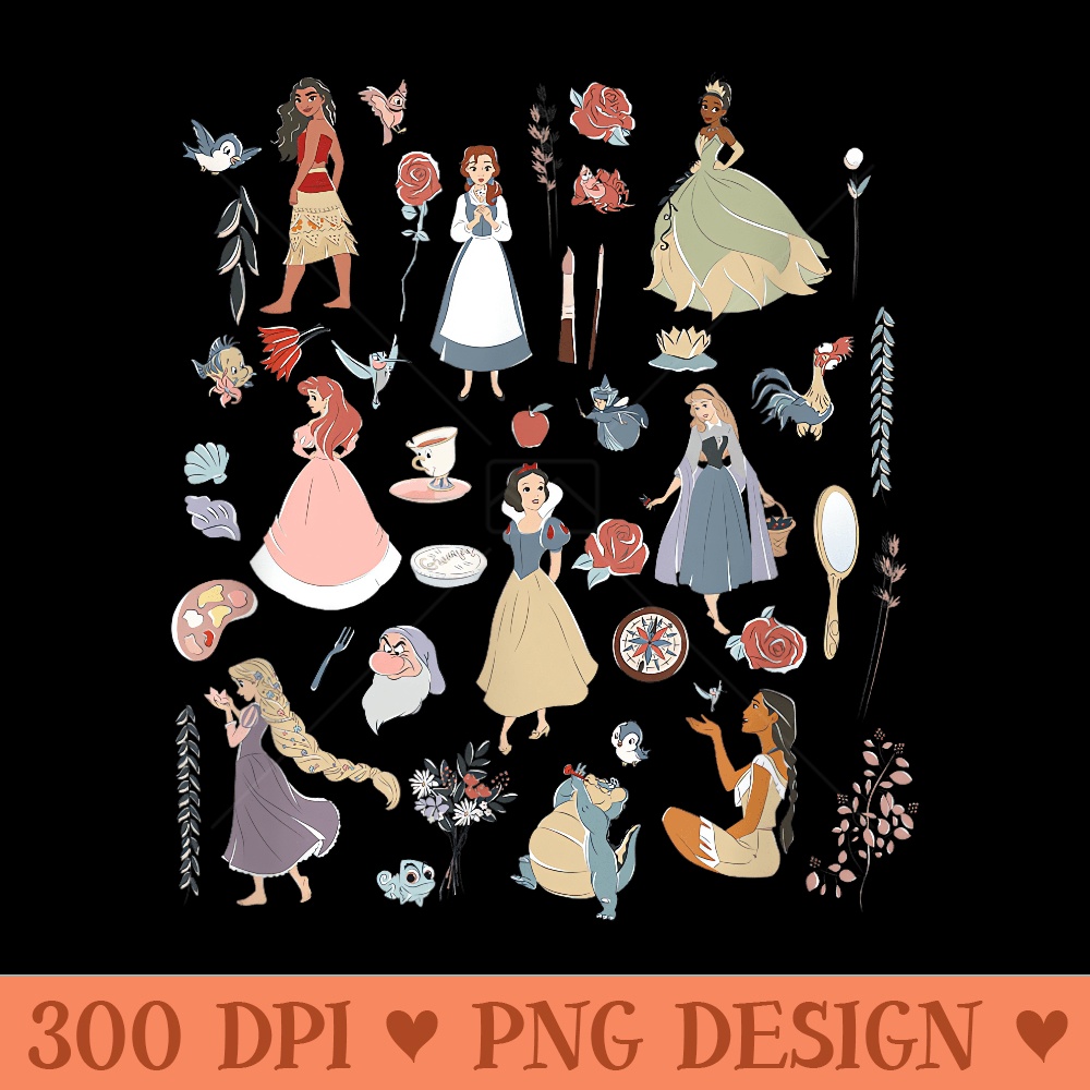 Disney Princess Vintage Collage Icons Group Shot Chest Logo | Inspire ...