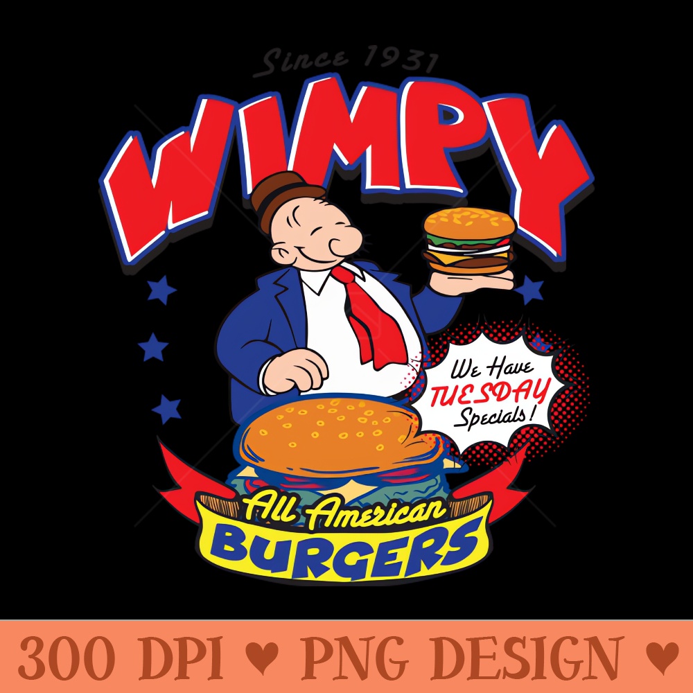 Wimpy All American Burger - PNG Clipart for Graphic Design - Inspire Uplift