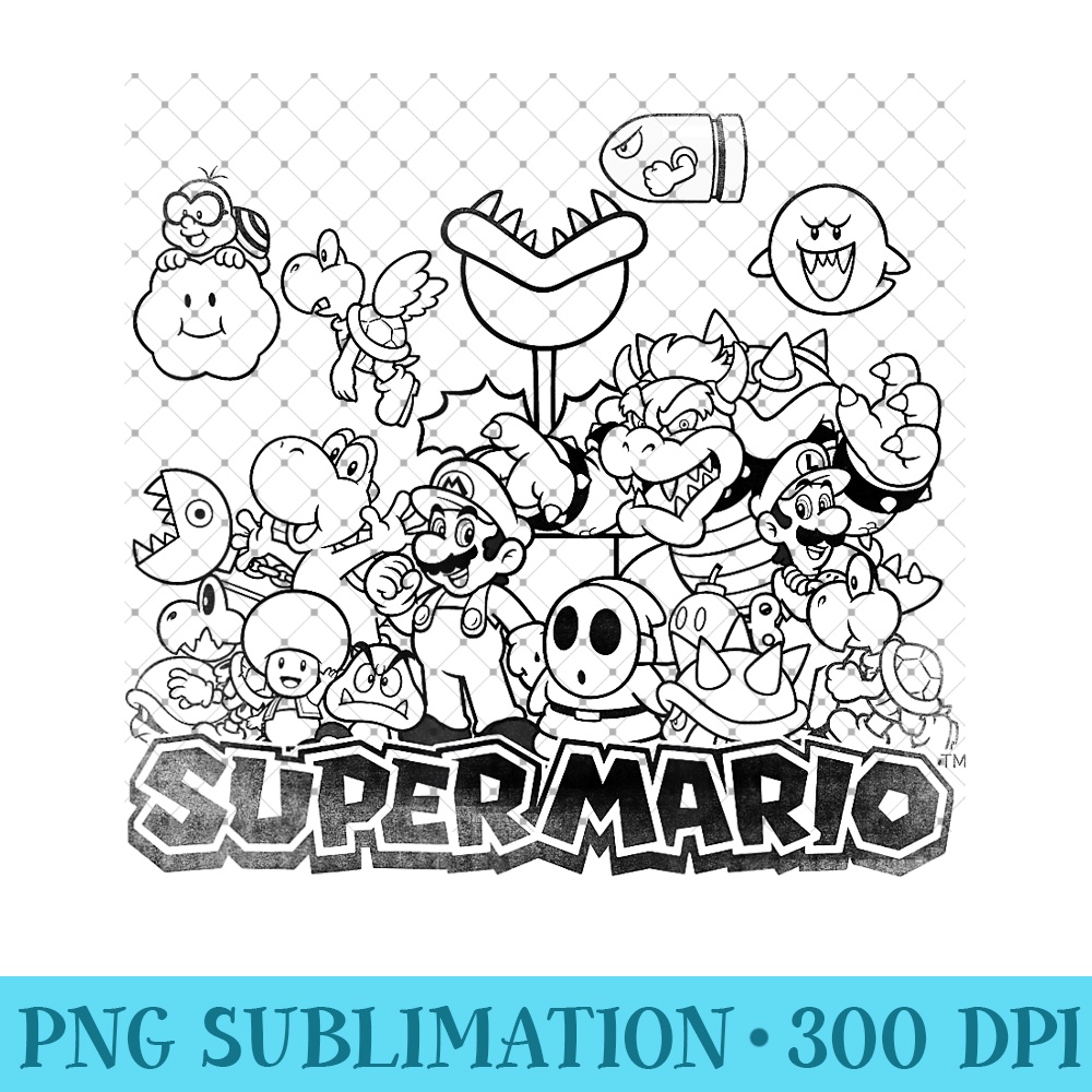 Super Mario Character Outline Collage Portrait Logo - PNG Ar | Inspire ...