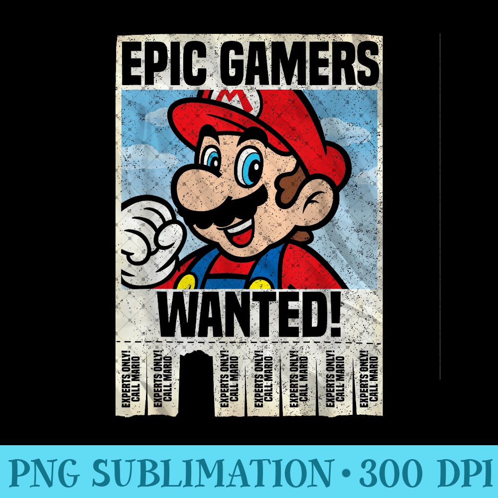 Super Mario Epic Gamers Wanted Mario Wrinkled Poster - PNG D | Inspire ...