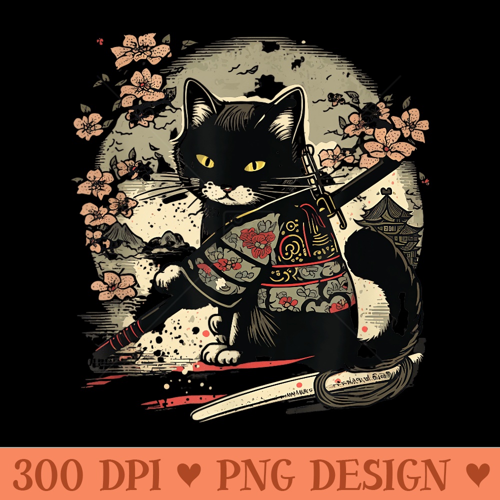 Japanese Samurai Cat Tattoo, Vintage Kawaii Ninja - PNG imag | Inspire ...
