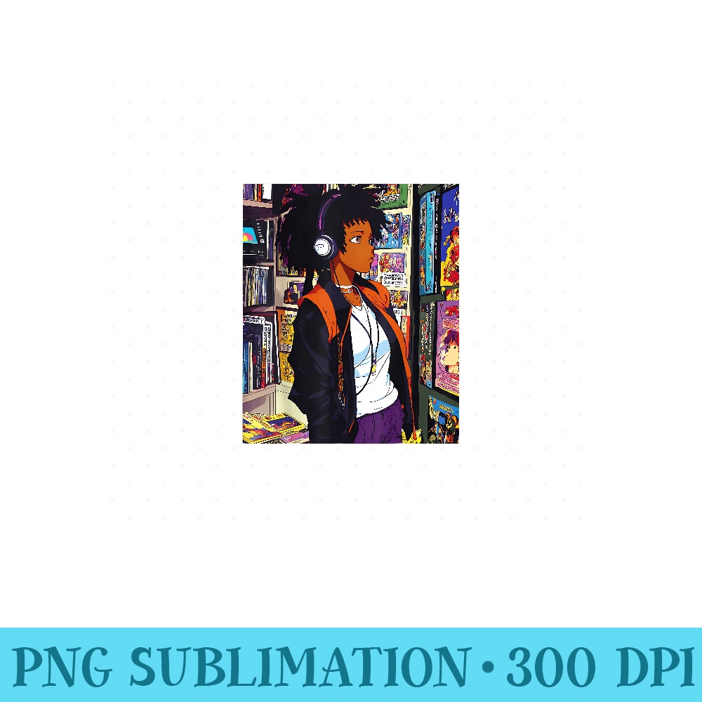 Anime Black girl Lofi Music 90s Retro Afro Cartoon - High Qu | Inspire ...
