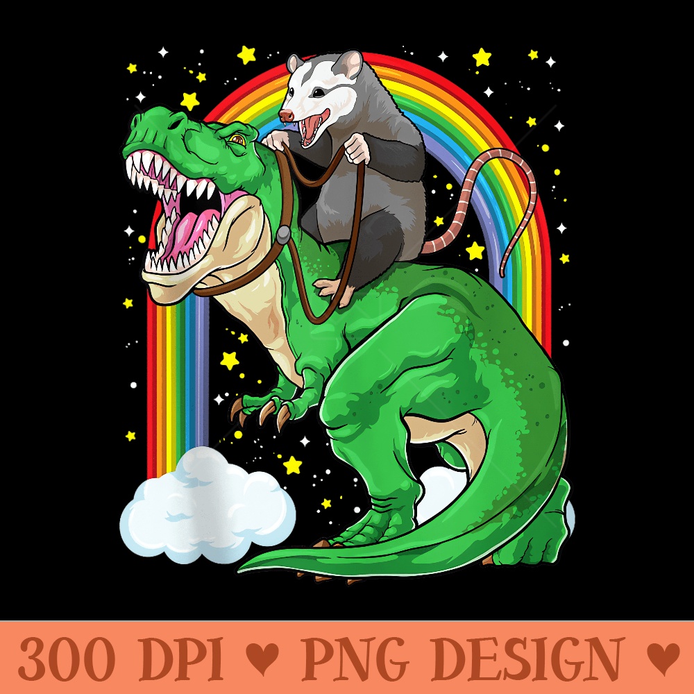 Possum Opossum Riding Dinosaur T Rex Trash Garbage - PNG Art | Inspire Uplift