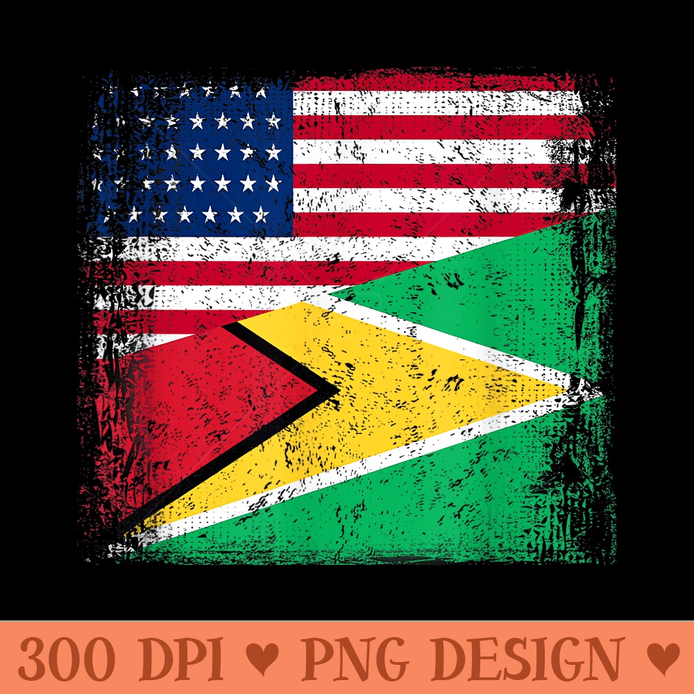 Half Guyanese Flag Vintage Guyana USA - PNG download | Inspire Uplift