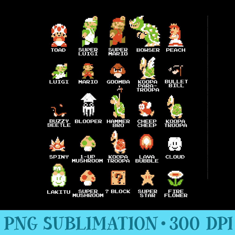 Nintendo Super Mario 8-bit Pixel Icons List - Printable PNG | Inspire ...