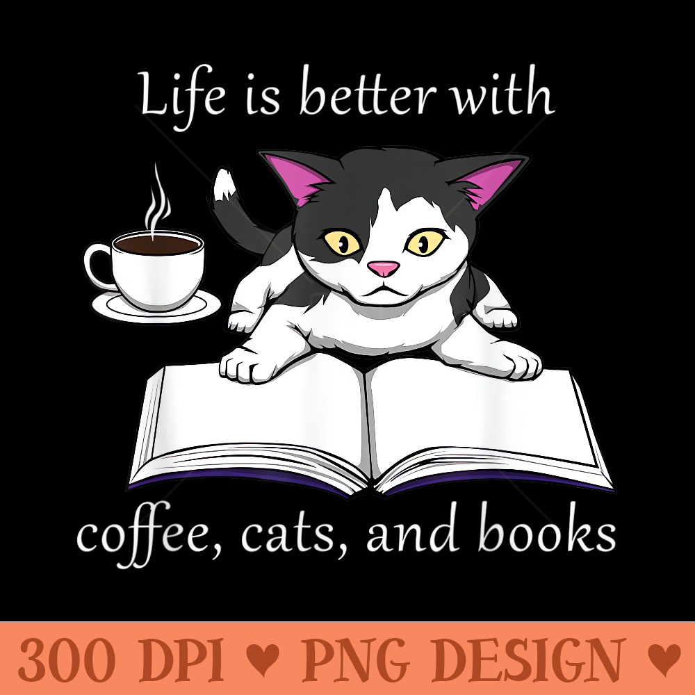 Cat Reading a Book Cute Cozy Coffee - PNG Clipart for Graphi | Inspire ...
