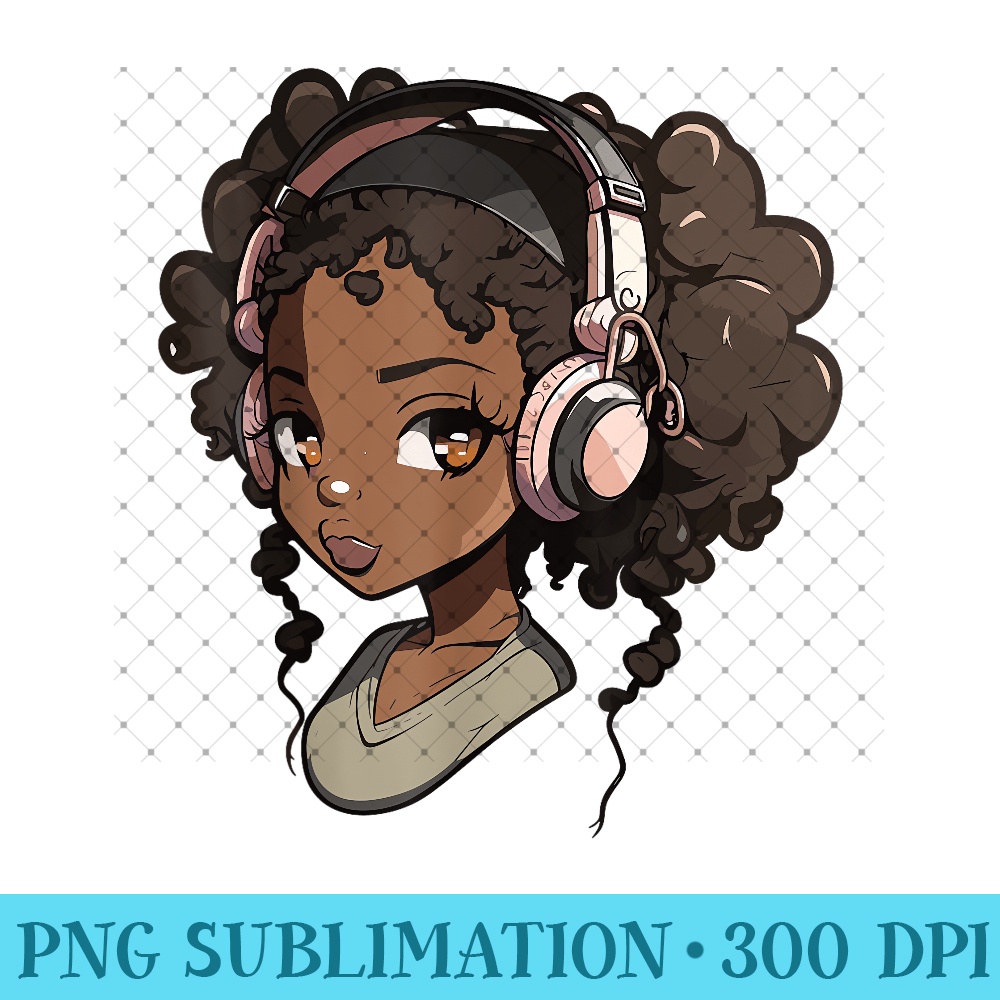 Anime and Music Black Girl Anime Merch Afro African American - Inspire ...