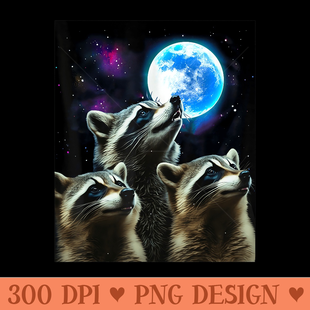 Three Raccoons Howling at the Moon Funny Raccoon Trash Panda | Inspire ...