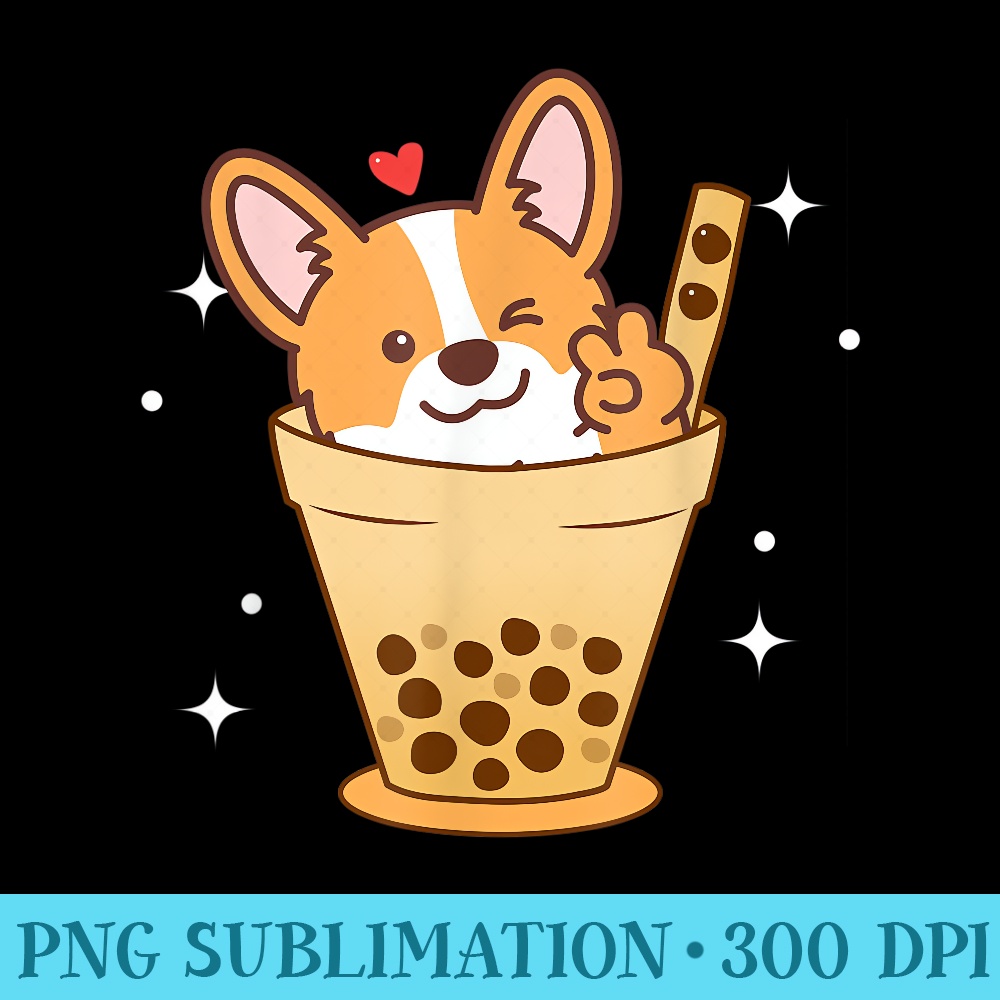 Kawaii Corgi Loves Bubble Tea Funny Boba Dog Animal - Shirt - Inspire ...