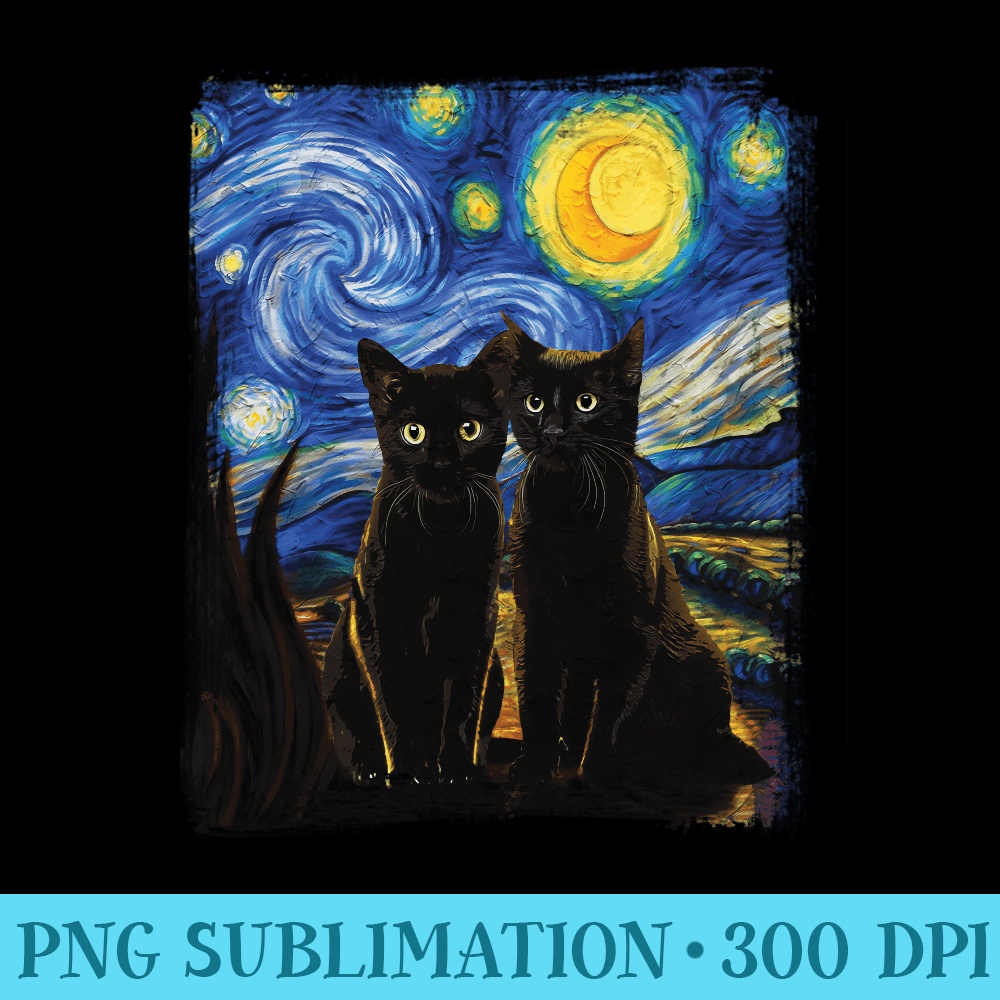 Starry Night Vincent van Gogh Famous Painting Black Cats - E | Inspire ...